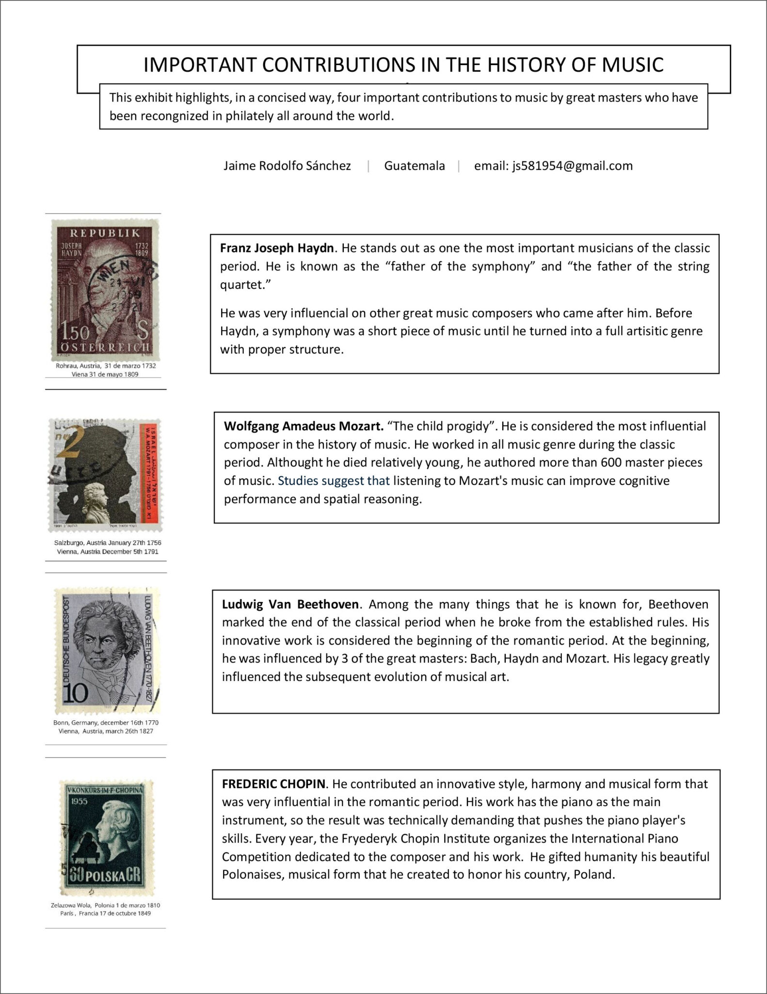 IMPORTANT CONTRIBUTIONS IN THE HISTORY OF MUSIC - My One Page Exhibit